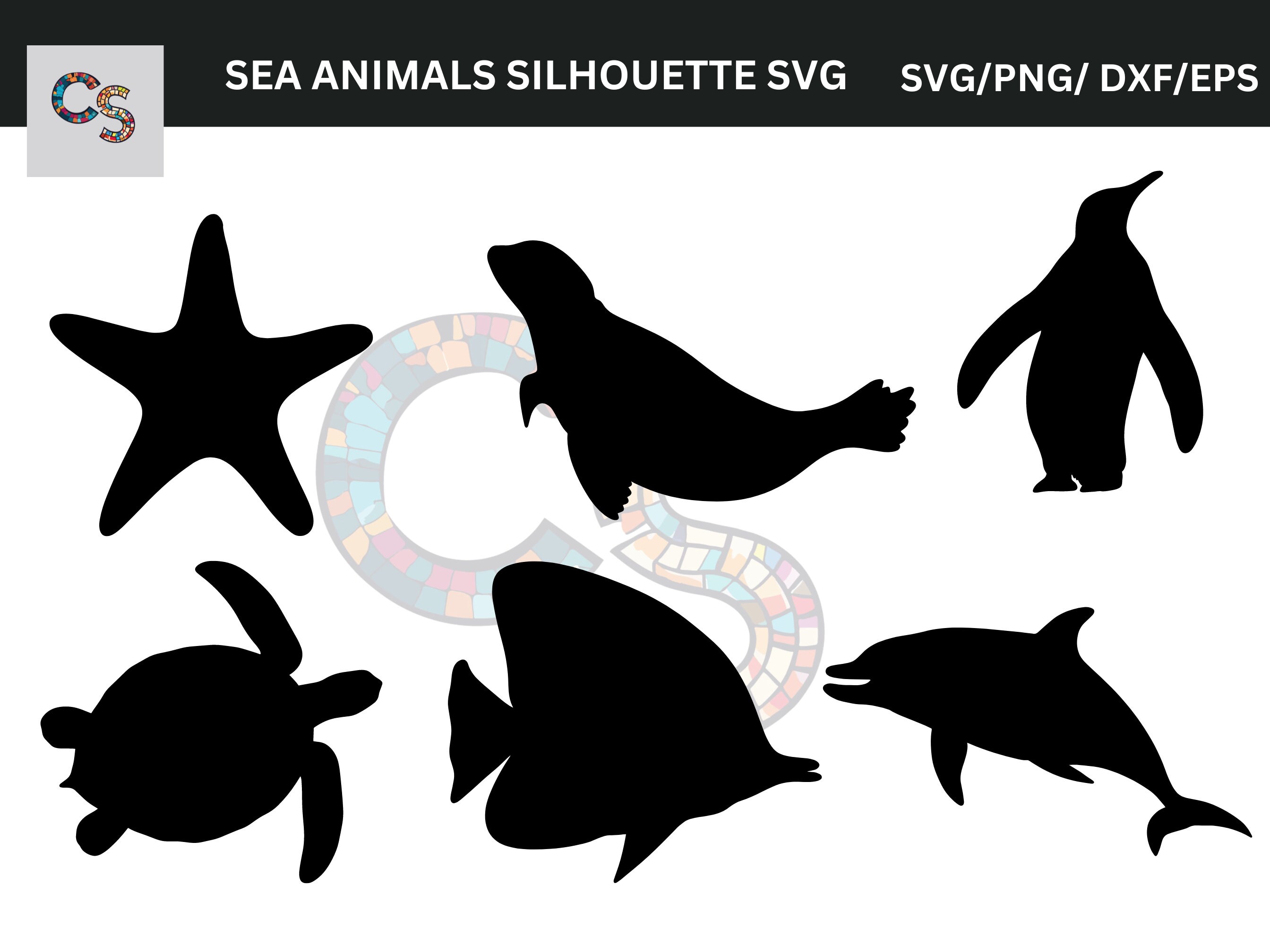 Sea Animals Silhouette SVG Bundle - Ocean Wildlife Design Pack - Etsy