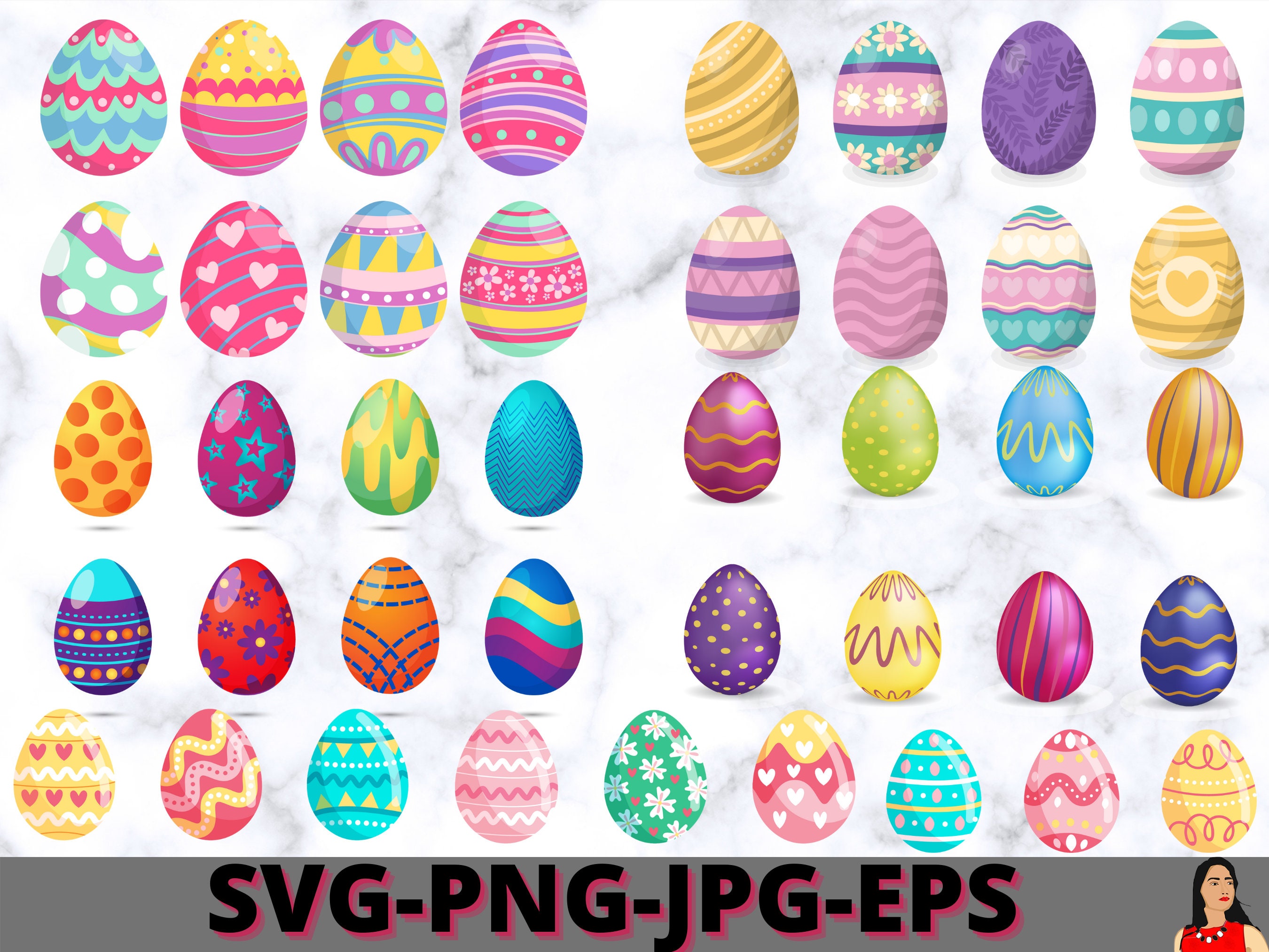 Colorful Easter Egg Clipart Set, Hand-drawn Designs (digital Download ...