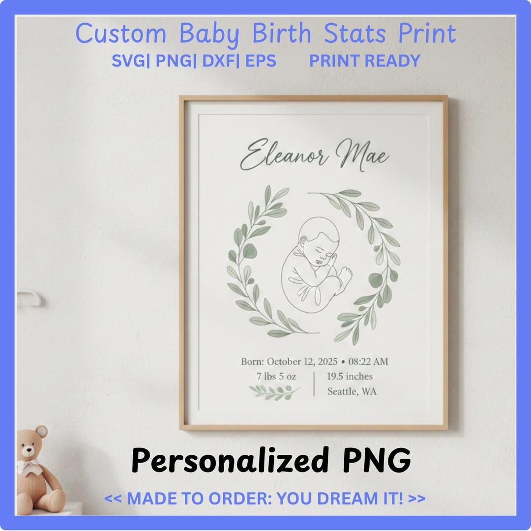 Personalized Baby Birth Stats Print, Custom Nursery Wall Art, New Baby ...