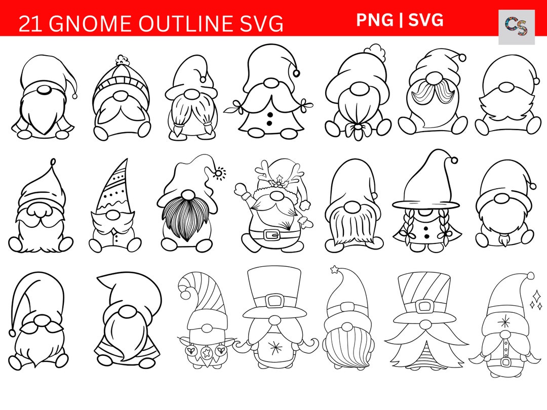 21 Gnome Outline Christmas Santa SVG Bundle - Instant Download - Etsy