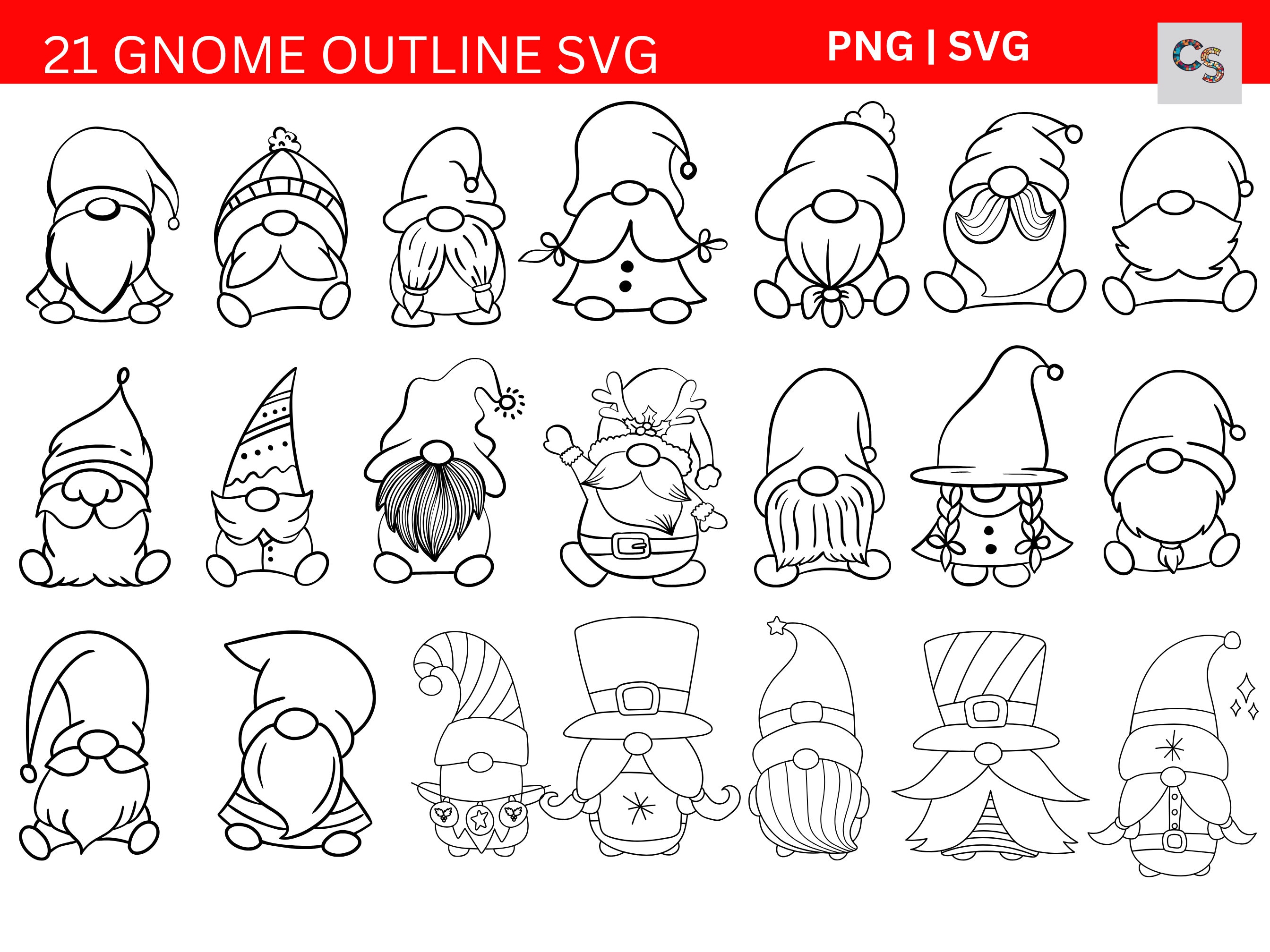 21 Gnome Outline Christmas Santa SVG Bundle - Instant Download - Etsy ...