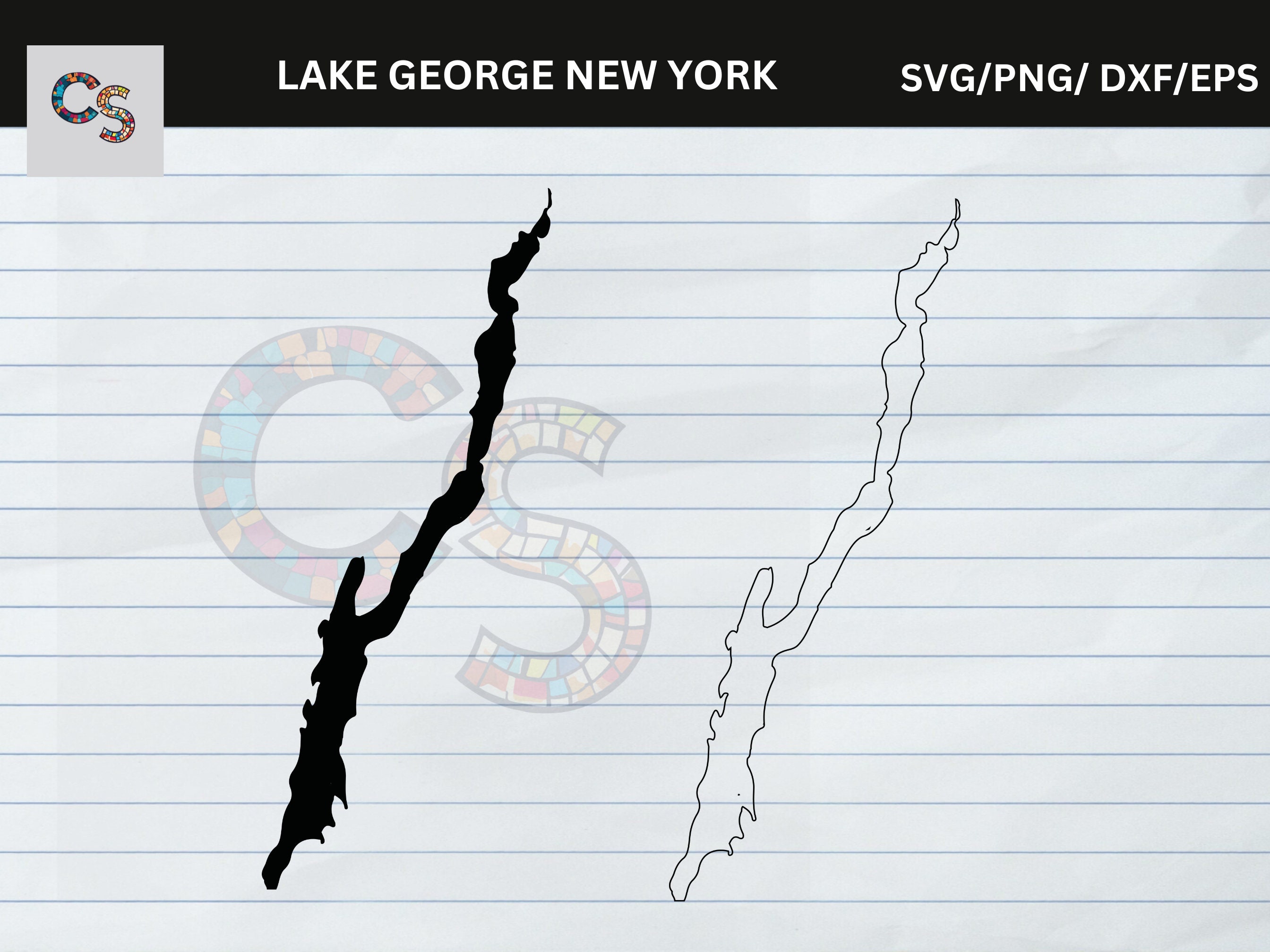 Lake George New York SVG Digital File Set - NY Vector Outline Map for ...