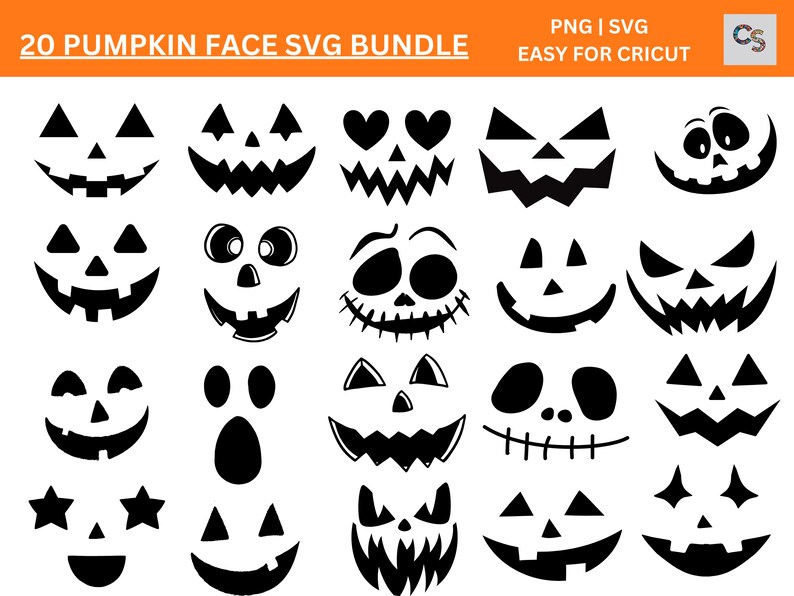 20 Halloween Pumpkin Face Carving Stencils SVG Bundle - Cricut Friendly ...