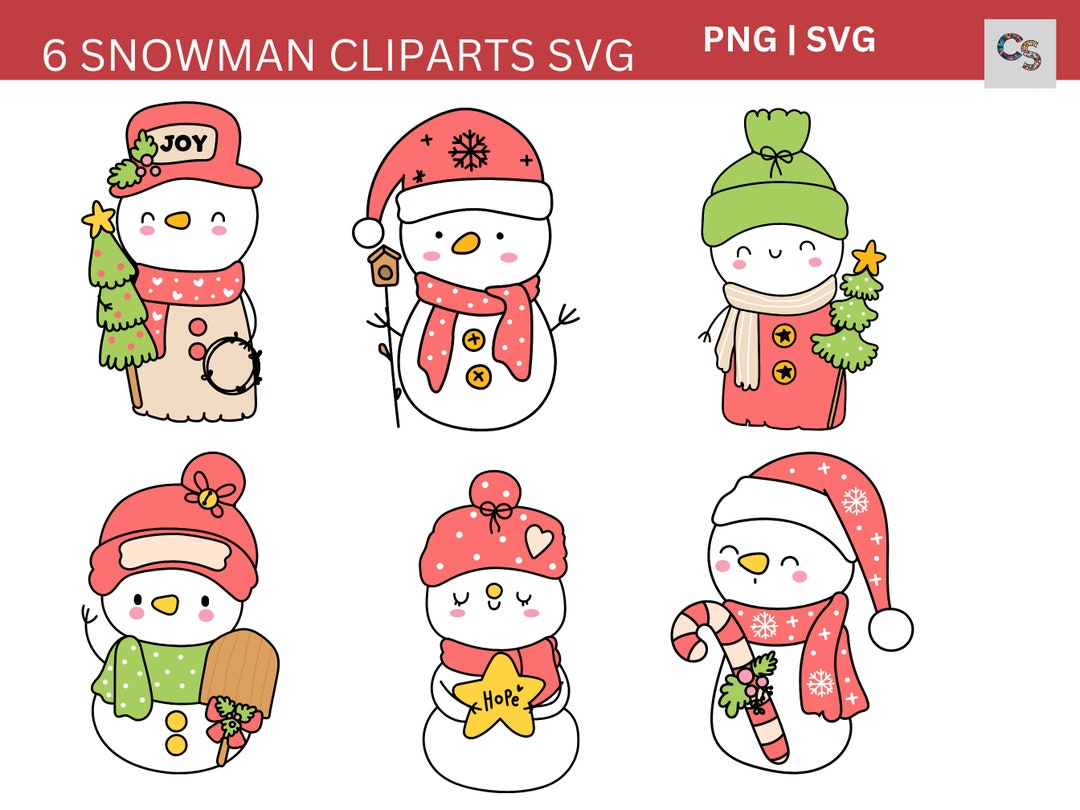 Set of 6 Cute Snowman Cliparts SVG Winter Holiday Digital - Etsy