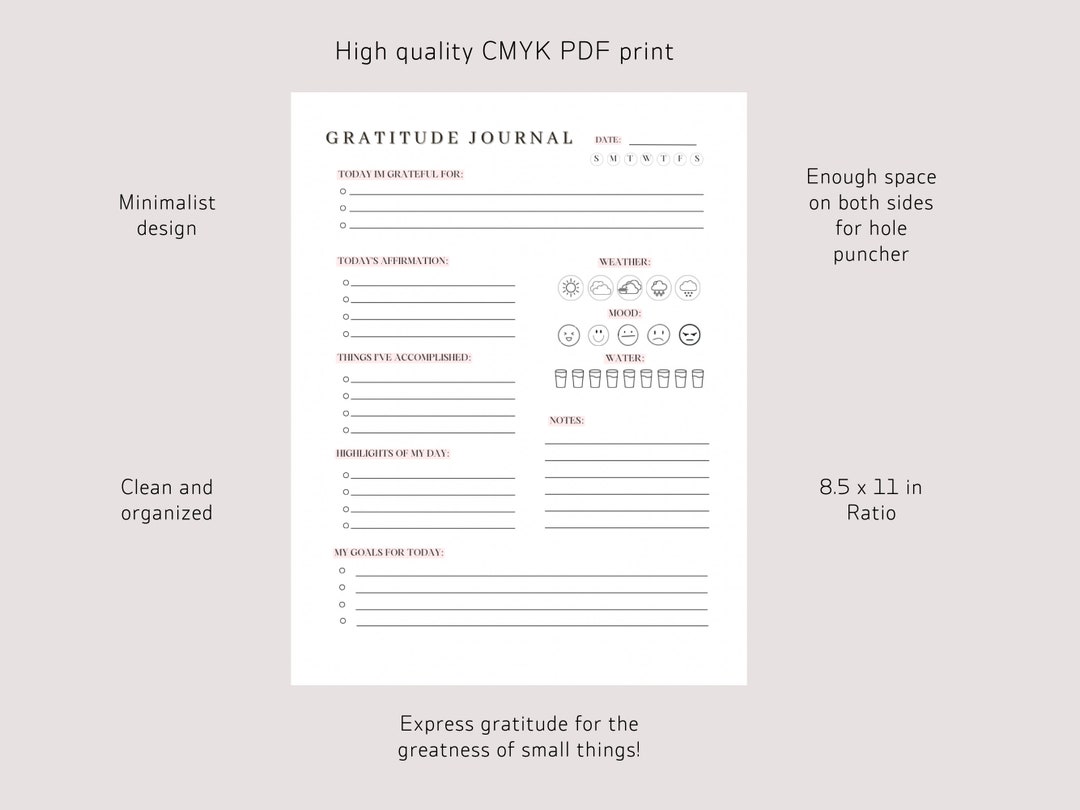 Weekly Gratitude Journal Printable Template, Daily Gratitude Log ...