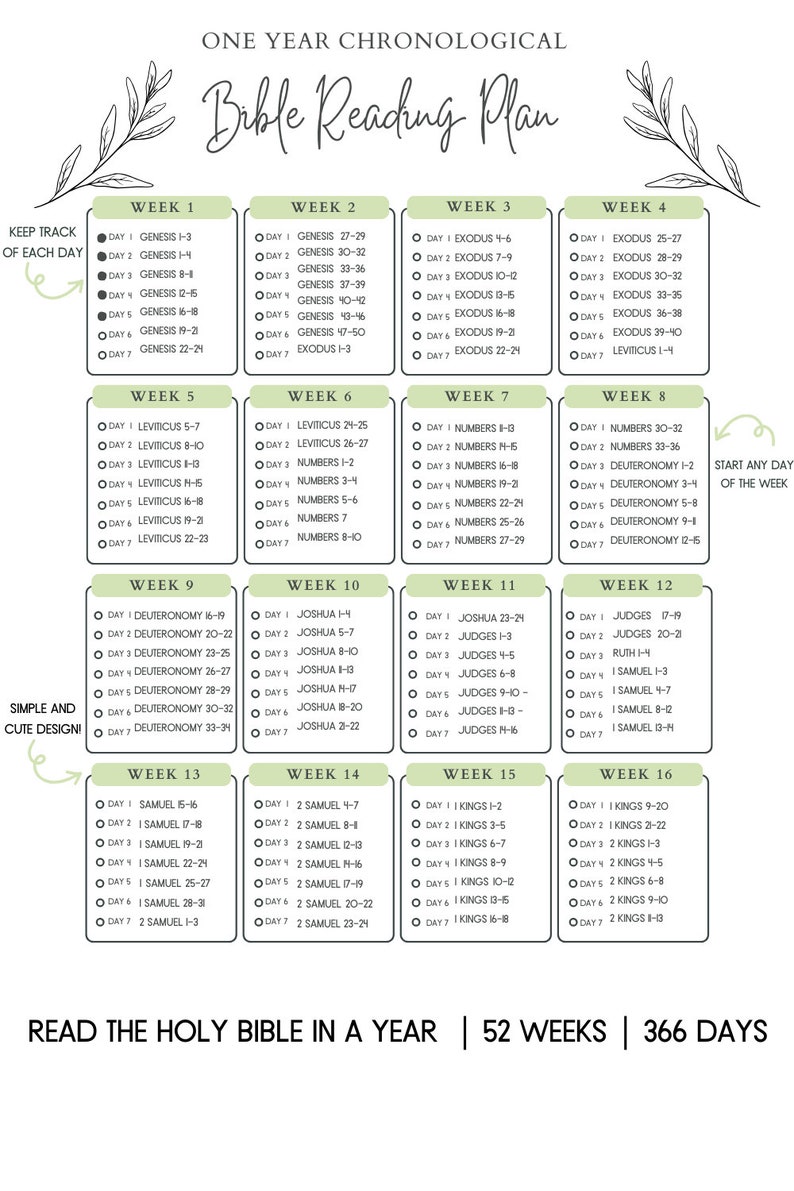 Chronological Bible Reading Planner| Checklist | Bible Study | Bible ...