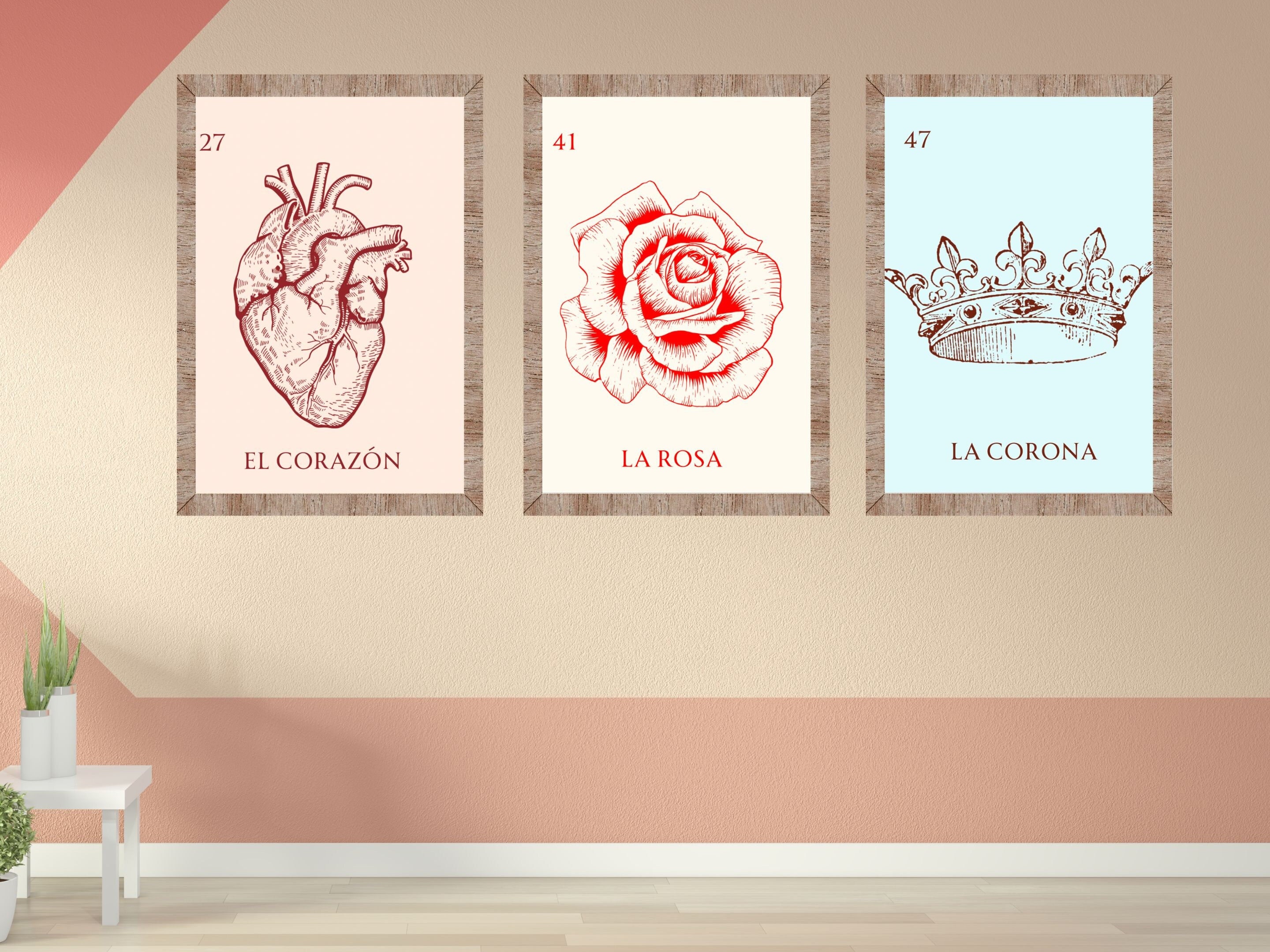 Mexican Loteria Prints Heart Poster Rose Print Crown Poster Mexico Wall ...