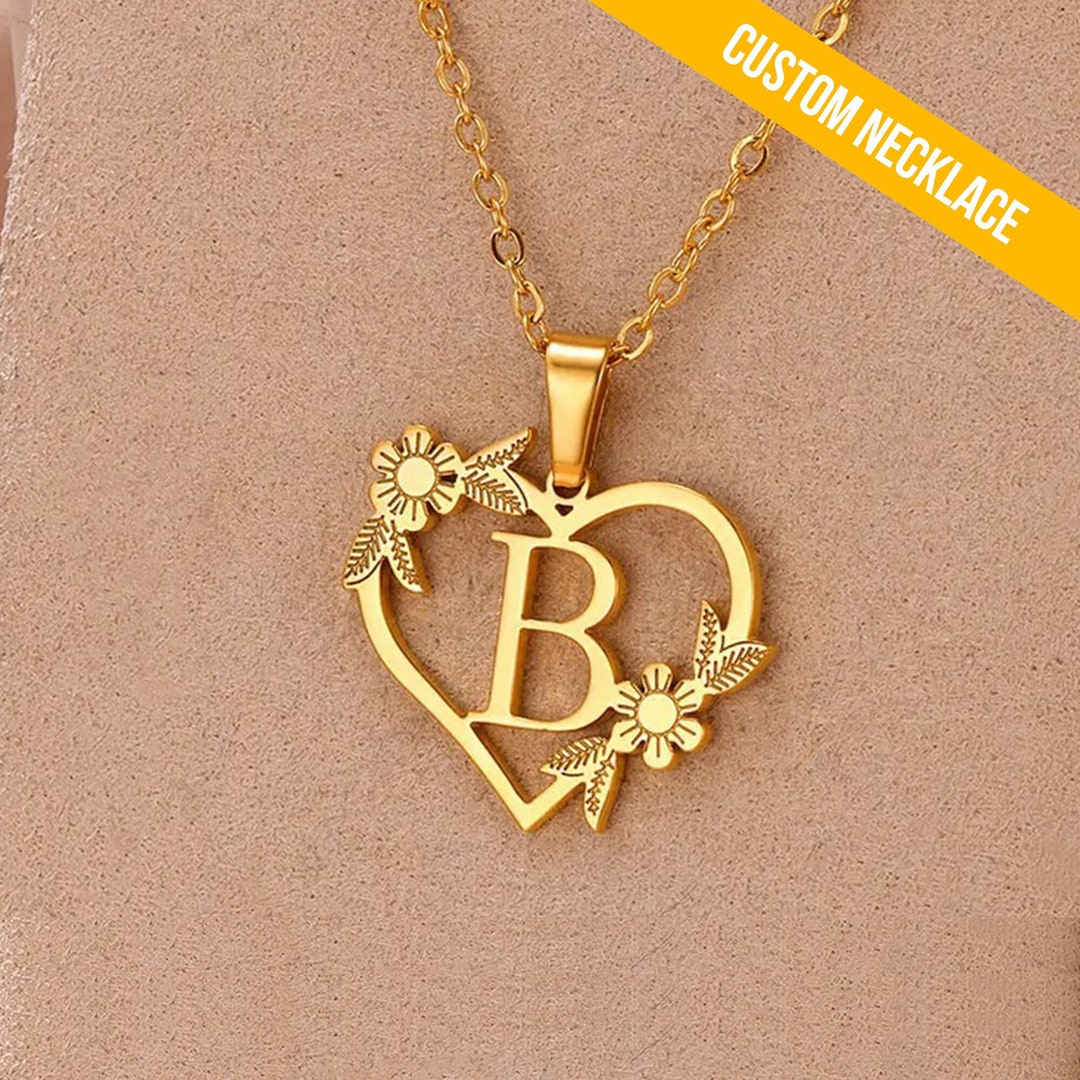 A-Z Love Heart Name Pendant Necklace Choker Custom Love Heart - Etsy