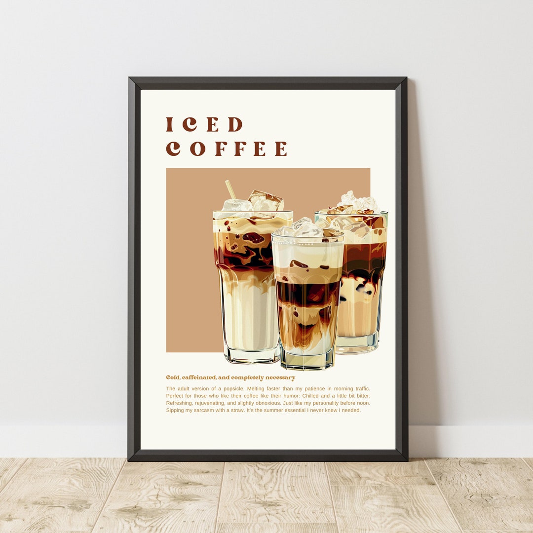 Retro Iced Coffee Print Aesthetic Kitchen Wall Art Large Printable Art ...