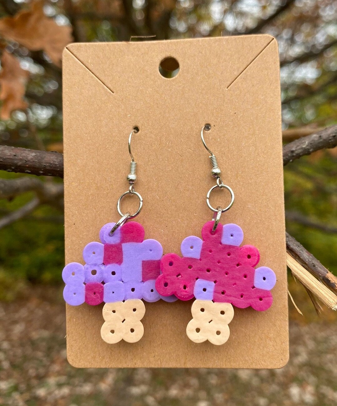 Pink and Purple Inverted Perler Bead Mushroom Earrings - Etsy