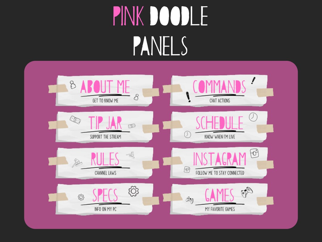 25 Pink Twitch Panels Doodle Panel Pack Instant Digital Download - Etsy