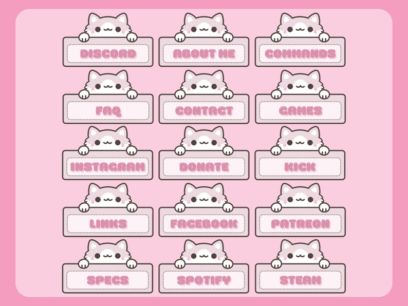 Cute Cat Twitch Panels Instant Digital Download Kawaii Panels for ...