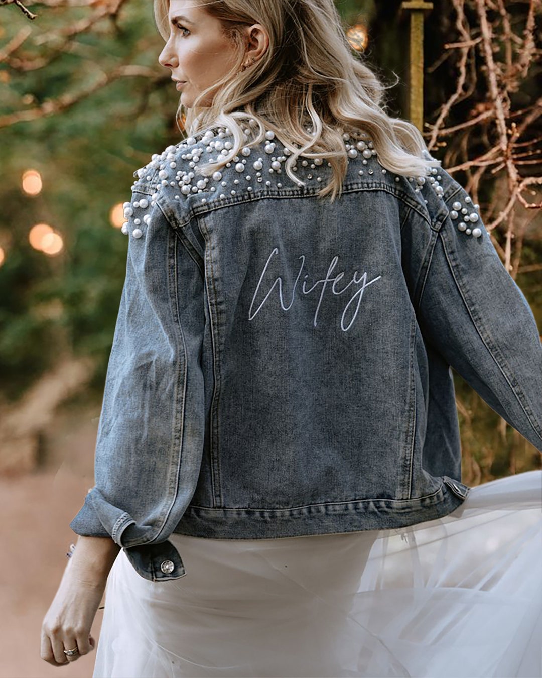 Custom Pearl Denim Jacket Mrs Bride Denim Jacket wedding Jacket bride ...