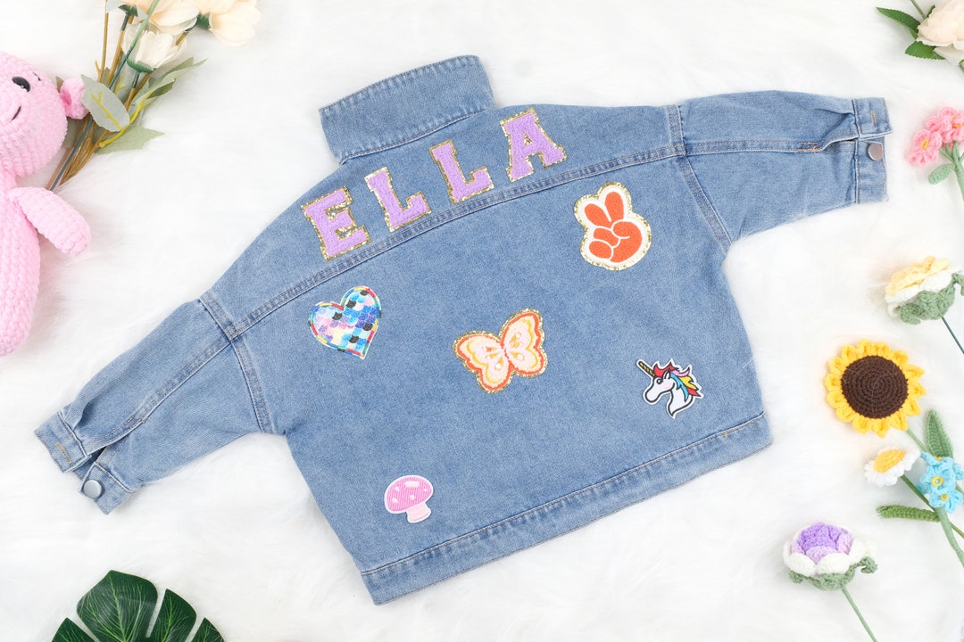Chenille Letter Patch Jean Jacket personalized Jean Kid Jacket Chenille ...