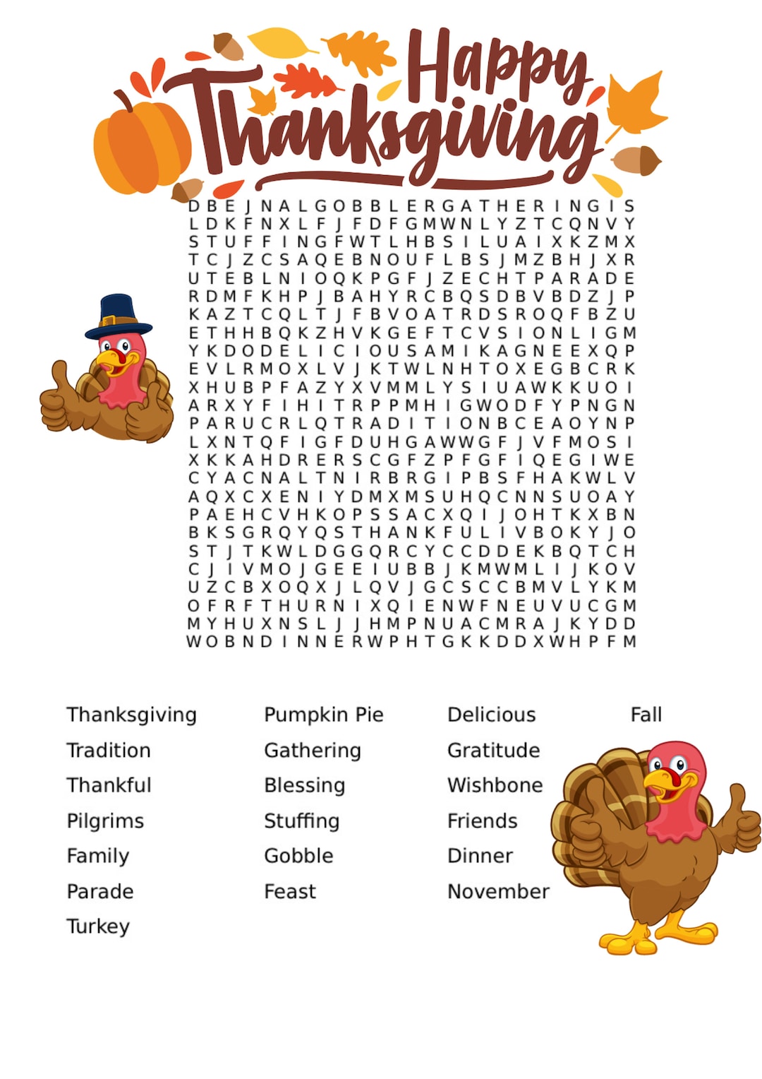 THANKSGIVING WORDS SEARCH Game, Thanksgiving Game, Thanksgiving Fun ...