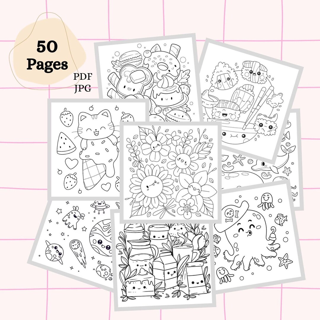 50 Cute Colouring Pages for Kids and Adults Simple to More - Etsy