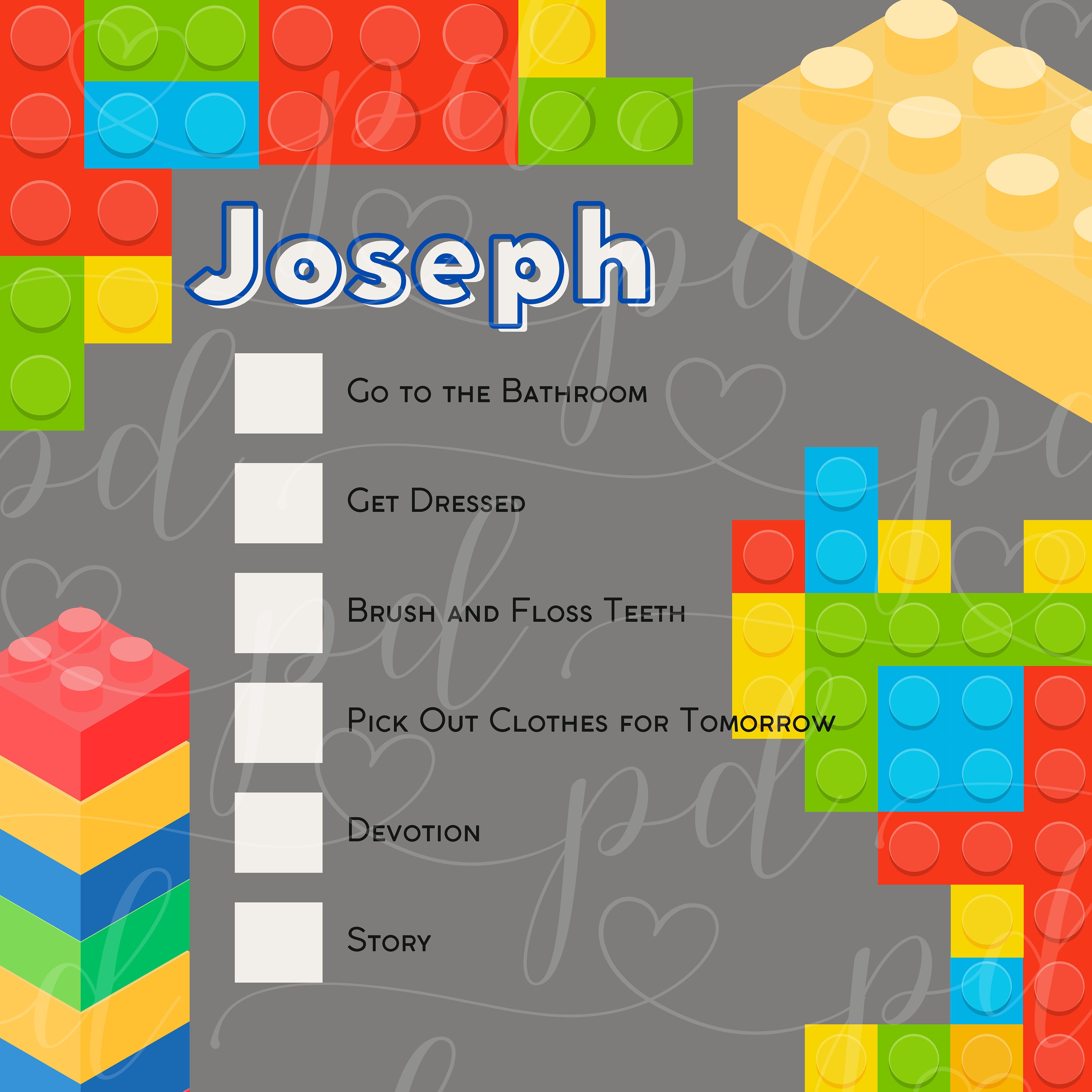 Customizable Digital Building Bricks Children's Bedtime Schedule - Etsy