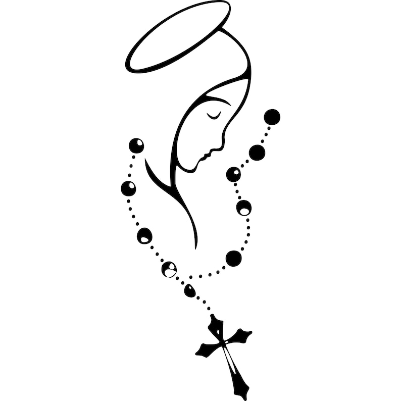 Virgin Mary Outline With Rosary Svg, Png, Jpg - Etsy