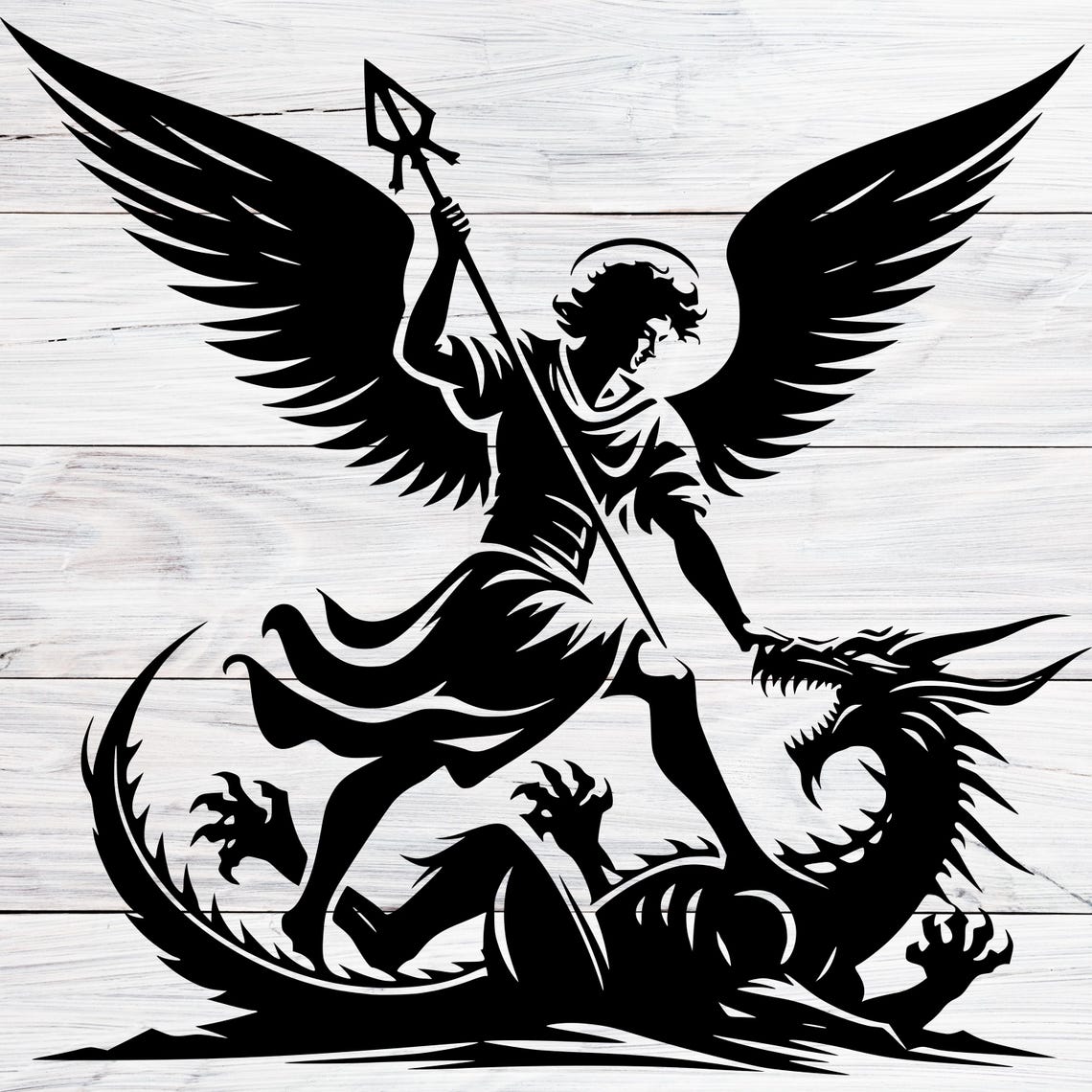 Archangel Michael Slaying Dragon Svg Png Dxf, St Michael Clipart ...