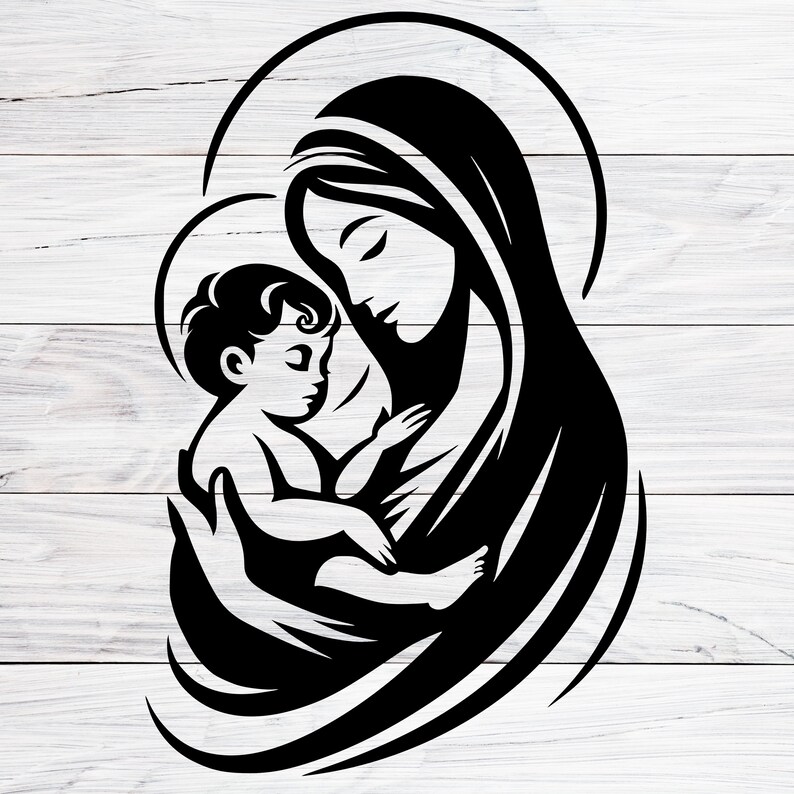 Virgin Mary Holding Baby Jesus Svg, Madonna and Child Clipart ...
