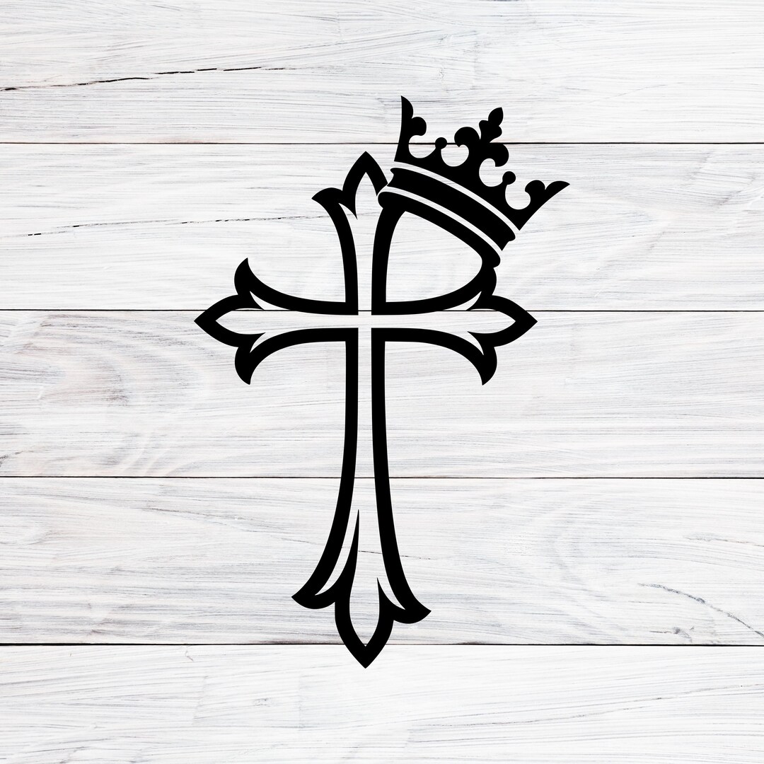 Cross With Crown Leaning to Side Svg, Png, Jpg - Etsy