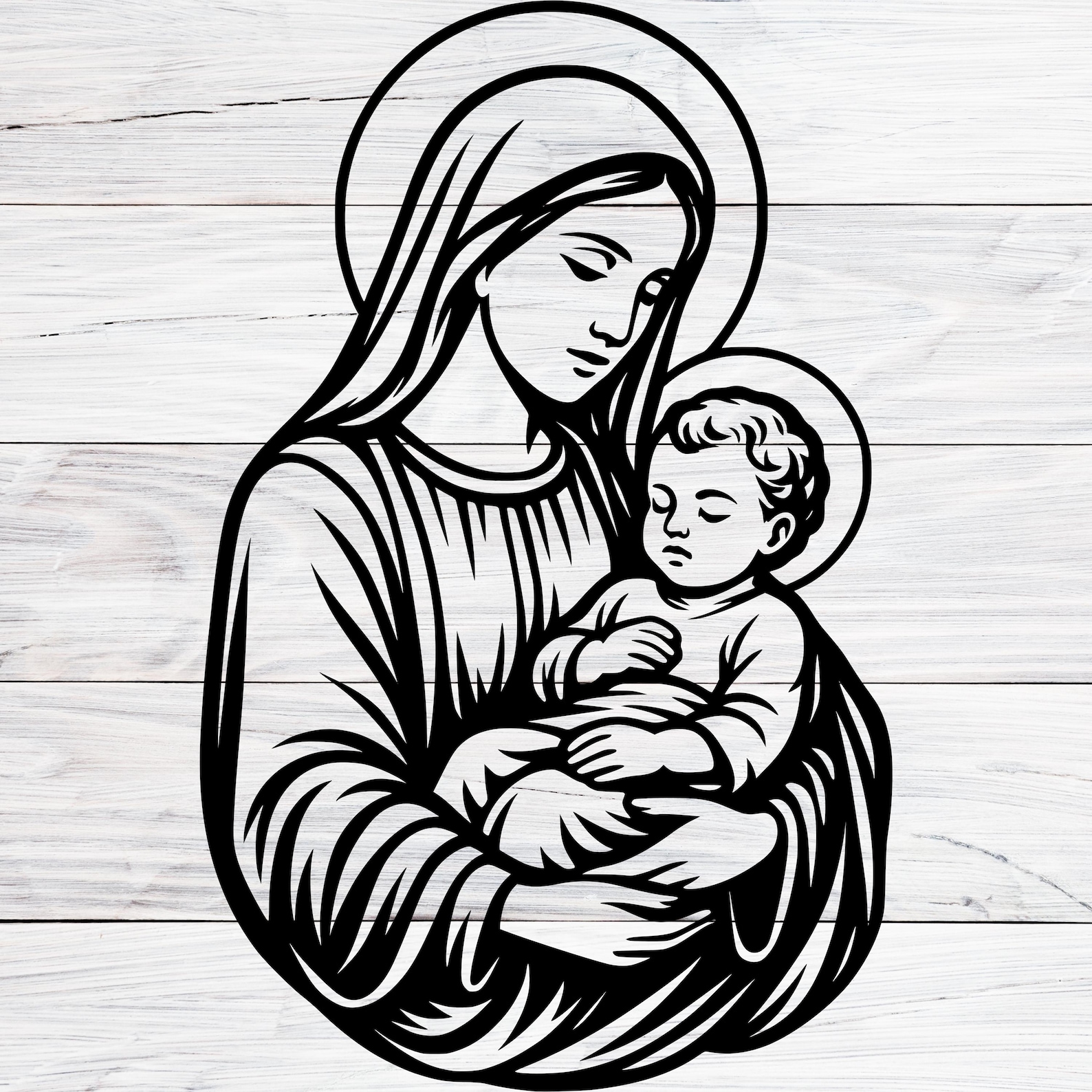 Virgin Mary Holding Infant Jesus SVG: Mother Mary PNG, JPG Digital ...