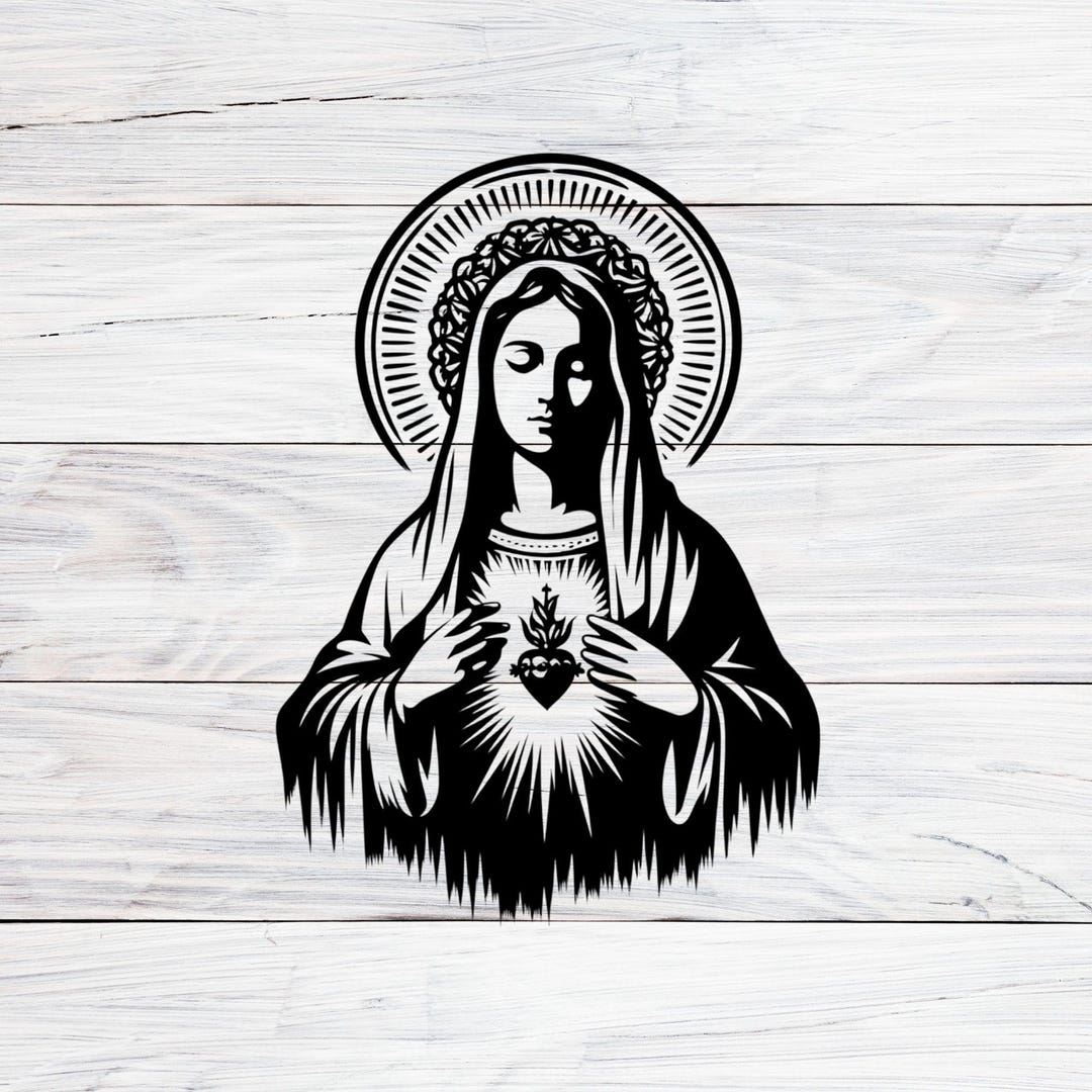 Virgin Mary Line Art, Guadalupe Stencil, Baptism Clipart (digital ...