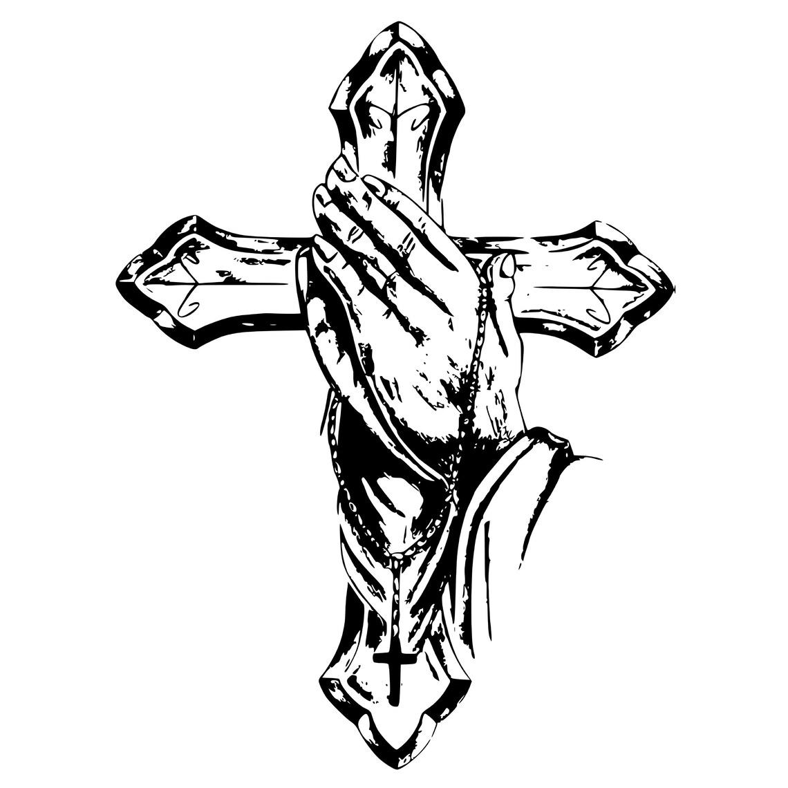 Praying Hands With Rosary Svg, Christian Cross Clipart, Cross & Rosary ...