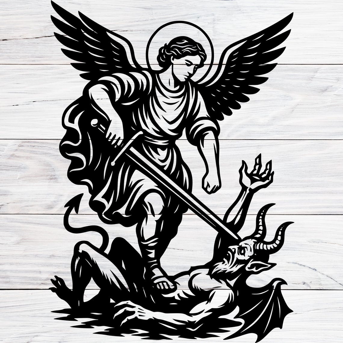 Archangel Michael Defeats Satan Svg, Png, Jpg, Christian Warrior Symbol ...