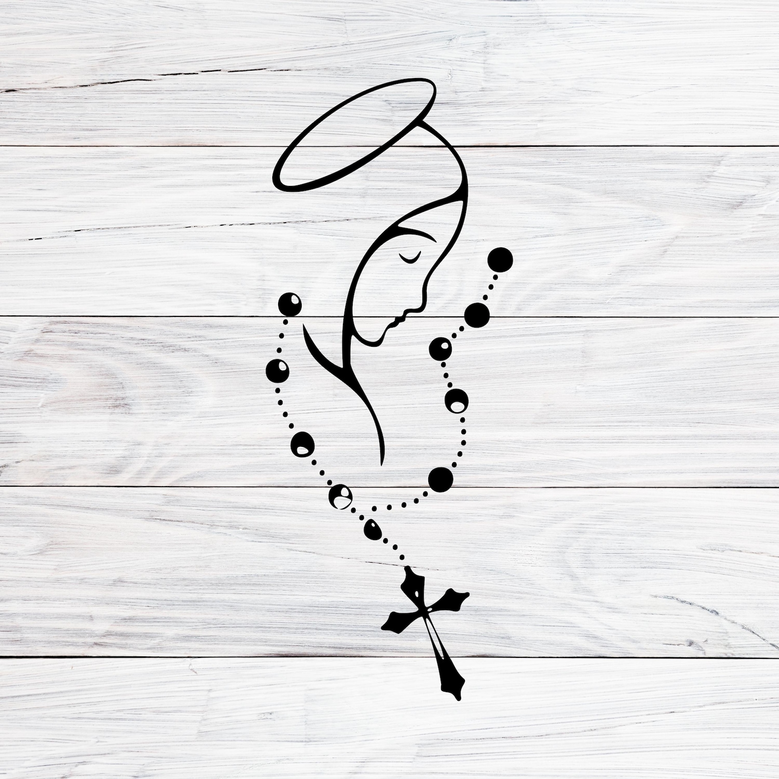 Virgin Mary Outline With Rosary Svg, Pes, Png, Jpg - Etsy