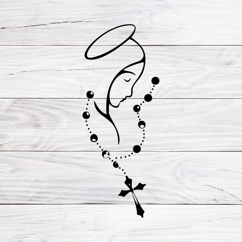 Virgin Mary Outline With Rosary Svg, Png, Jpg - Etsy