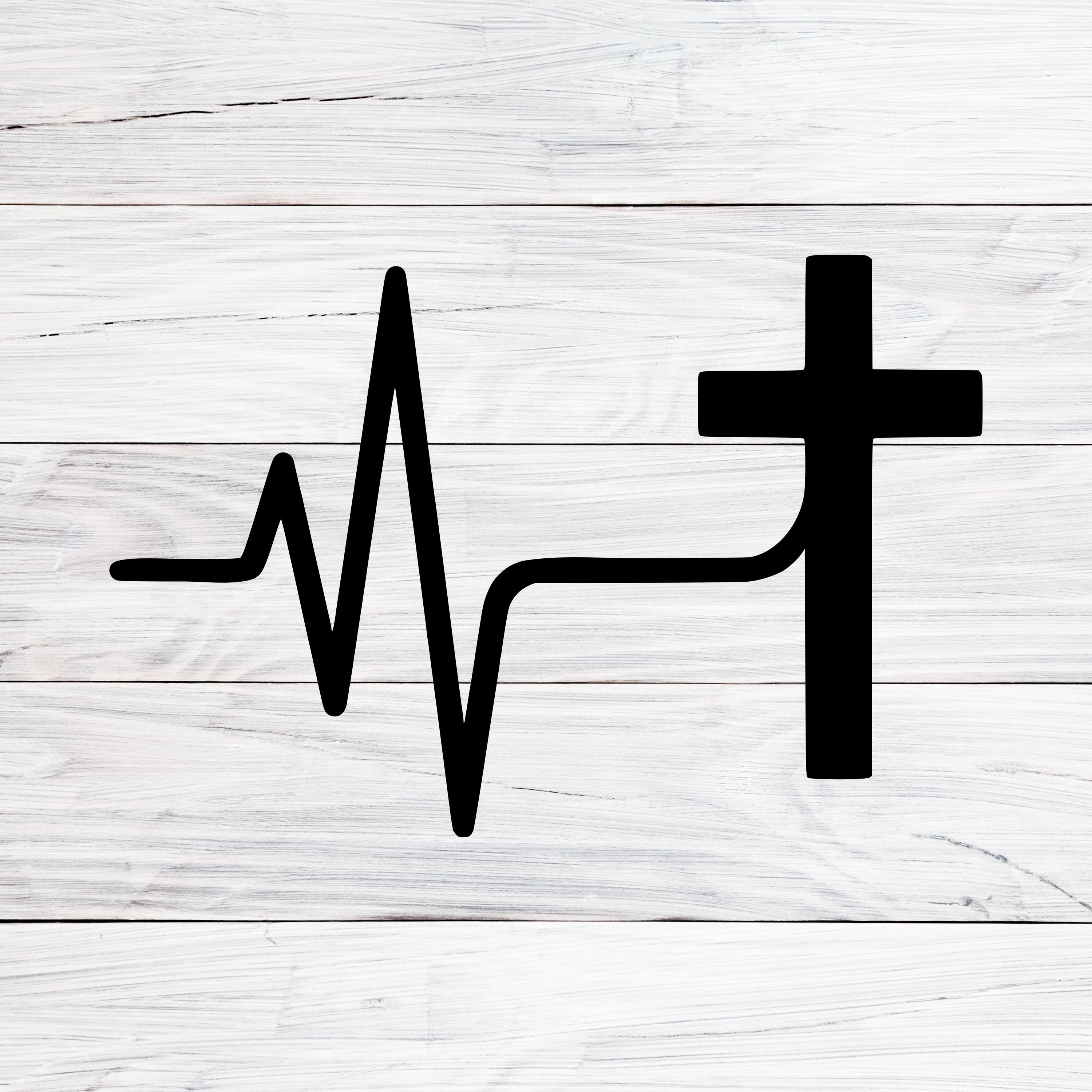 Cross With Heart Beat Svg, Png, Dxf, Heart Line Christian Symbol, EKG ...