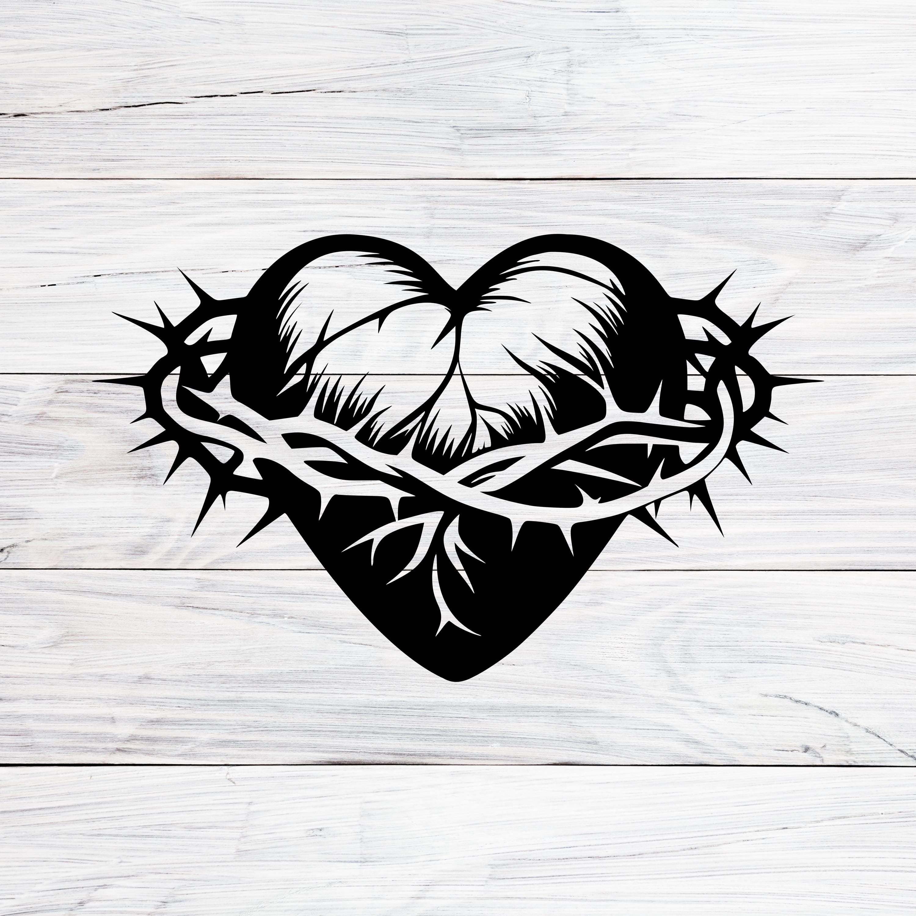 Sacred Heart With Crown of Thorns, Catholic Jesus Love Symbol ...
