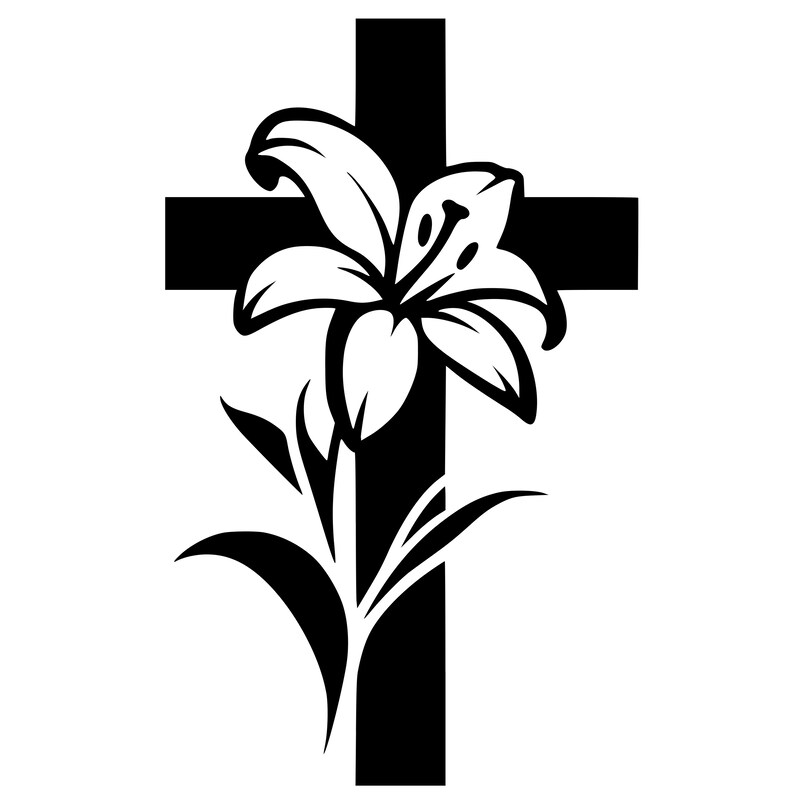 Christian Cross With Lily Design Svg, Symbol of Purity, Sacrifice and ...