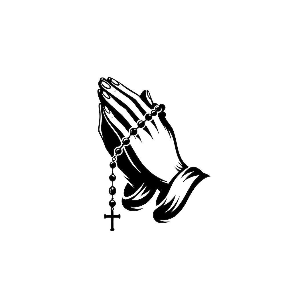 Christian Prayer Hands Holding Rosary With Cross, Devotional Design for ...