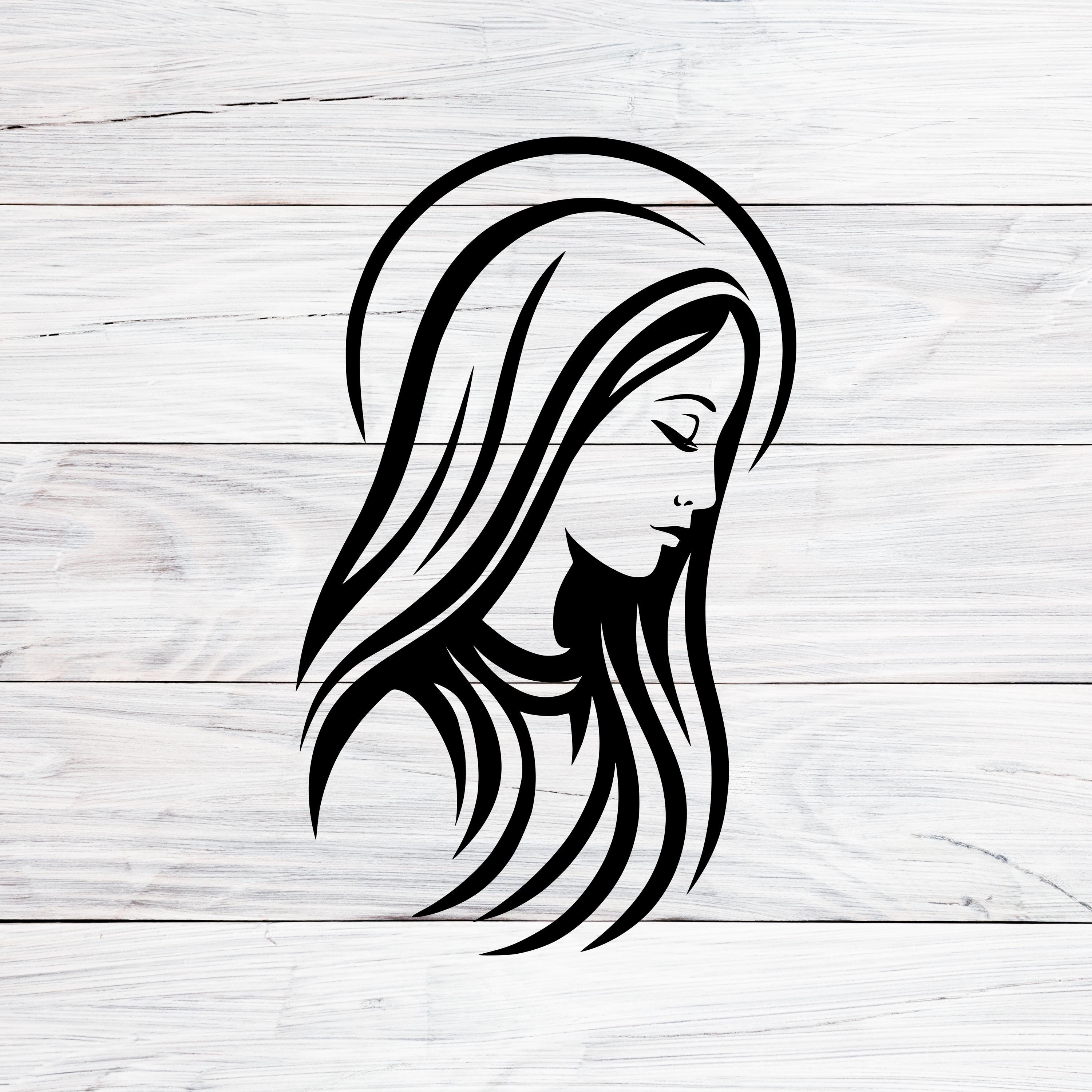 Virgin Mary Outline Svg, Mother Mary Catholic Clipart Svg, Dxf, Png ...