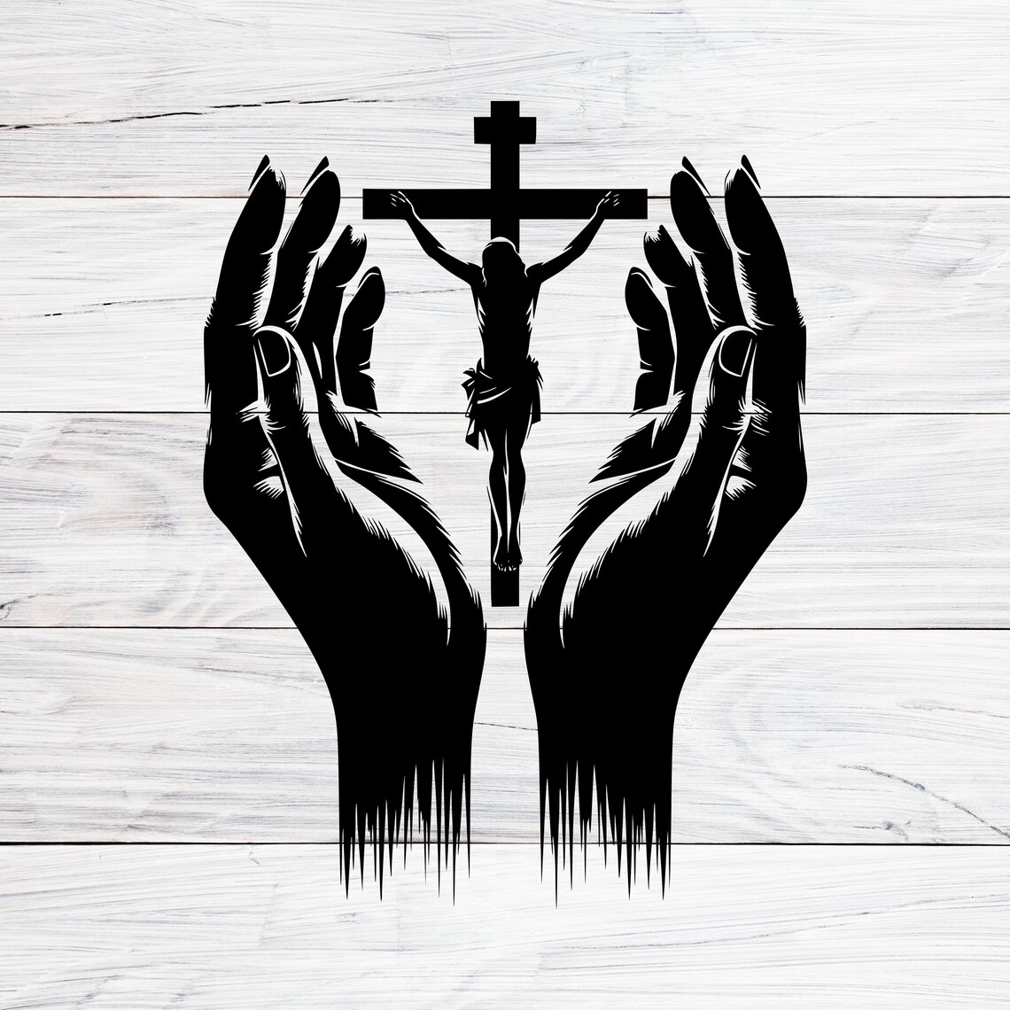 Praying Hands Holding Crucifix Svg, Christian Cross, Divine Protection ...