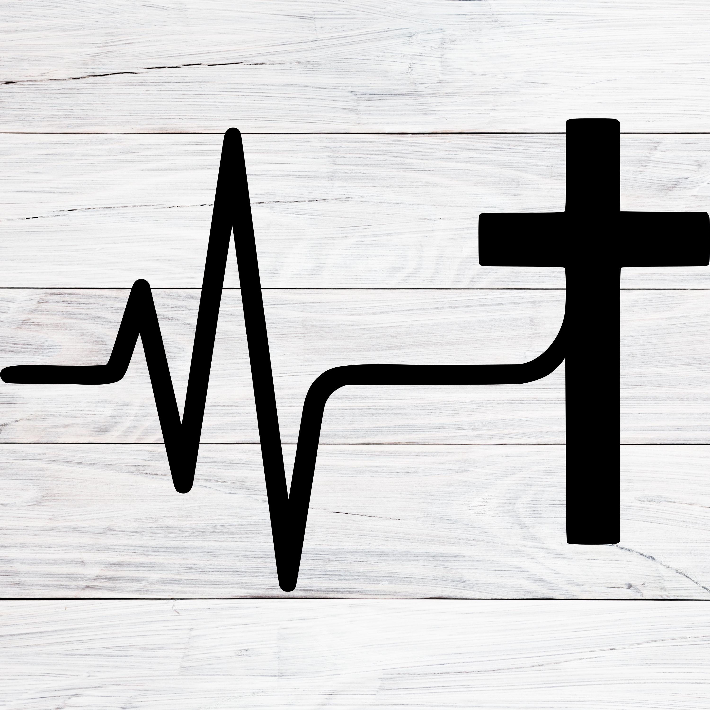 Cross With Heart Beat Svg, Png, Dxf, Heart Line Christian Symbol, EKG ...