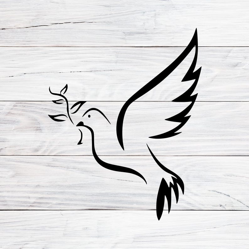 Dove With Olive Branch Svg, Flying Bird Cut File, Peace Dove Line Art ...