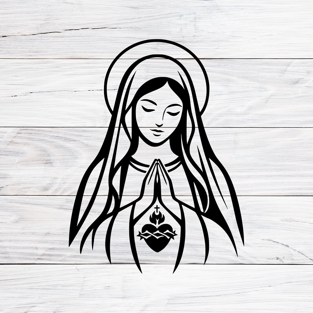 Virgin Mary Svg, Png, Jpg, Dxf, Praying Madonna With Sacred Heart ...