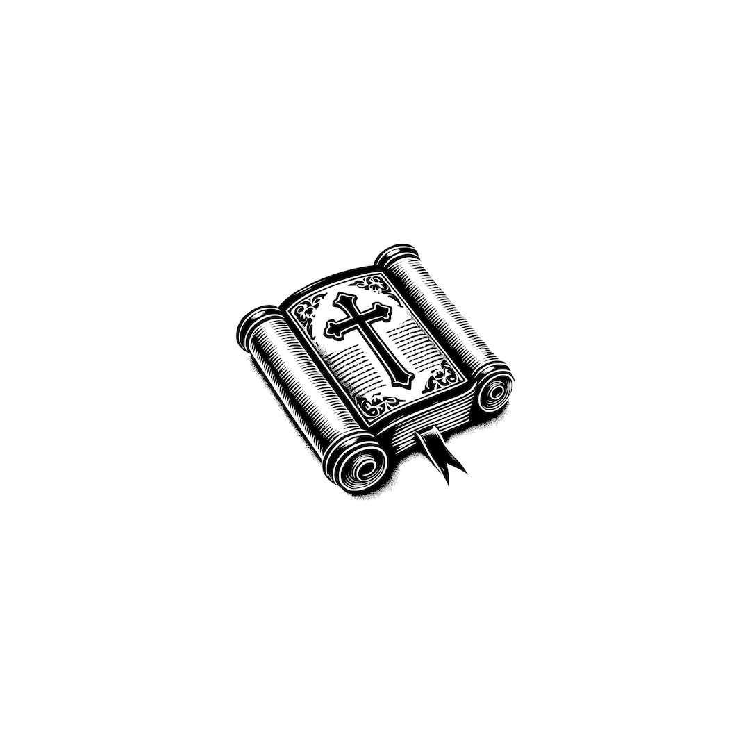 Christian Scroll With Prayer Book Svg, Holy Bible With Cross Design ...
