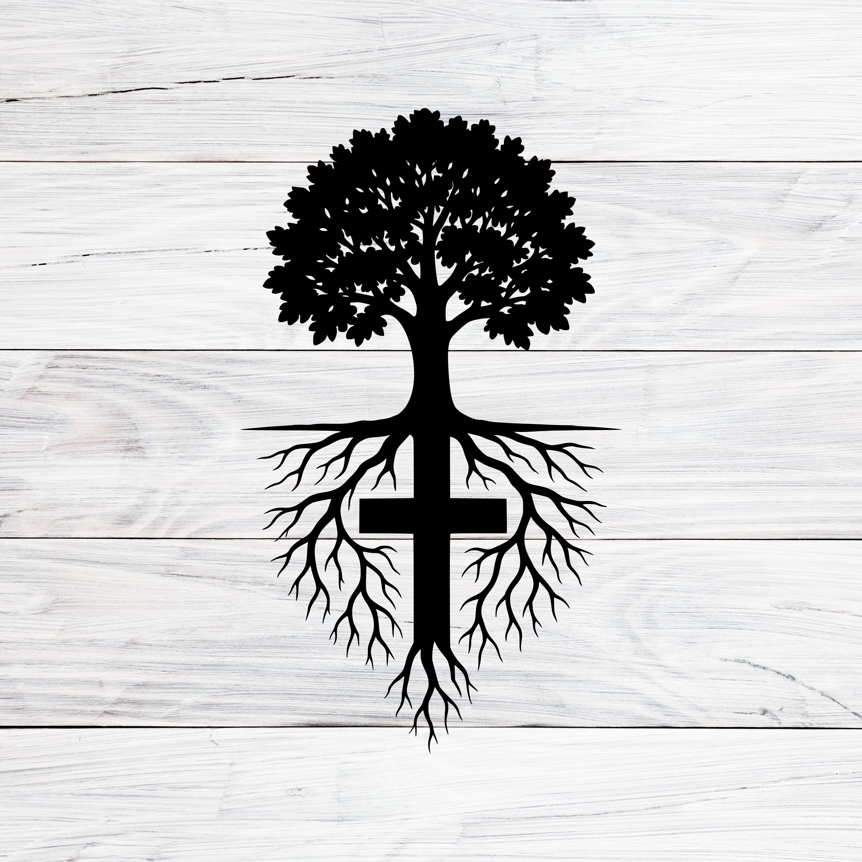 Tree of Life With Cross Roots SVG PNG DXF, Rooted in Christ, Christian ...