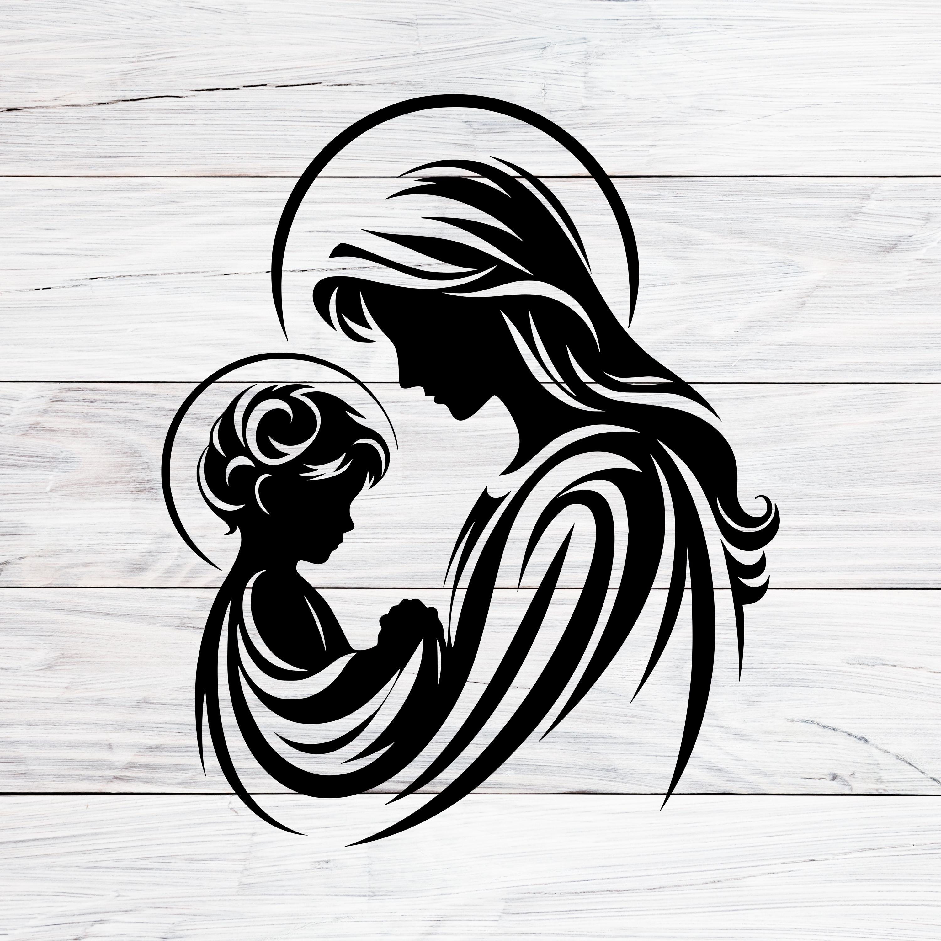 Mary and Son Black and White Svg, Virgin Mary and Infant Jesus, Madonna ...