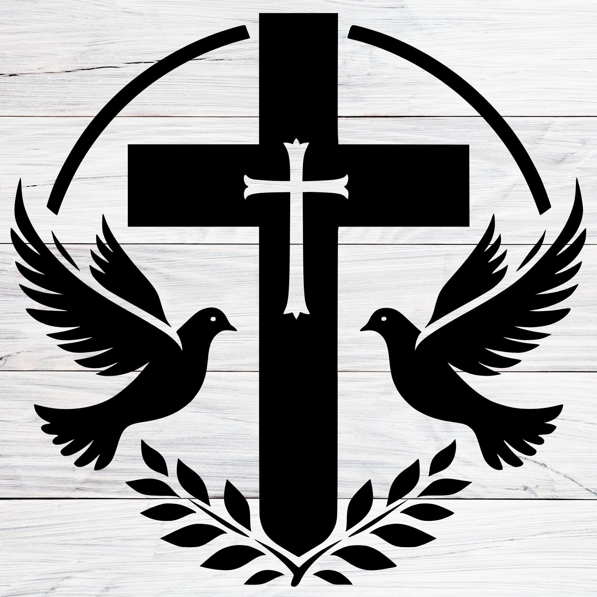 Christian Cross With Doves & Laurel Wreath Svg, Symbol of Peace ...