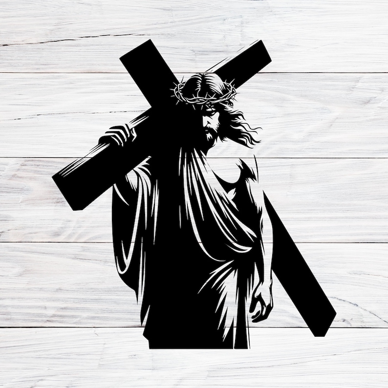 Jesus Carrying Cross SVG: Christian Faith Redemption Design (digital ...