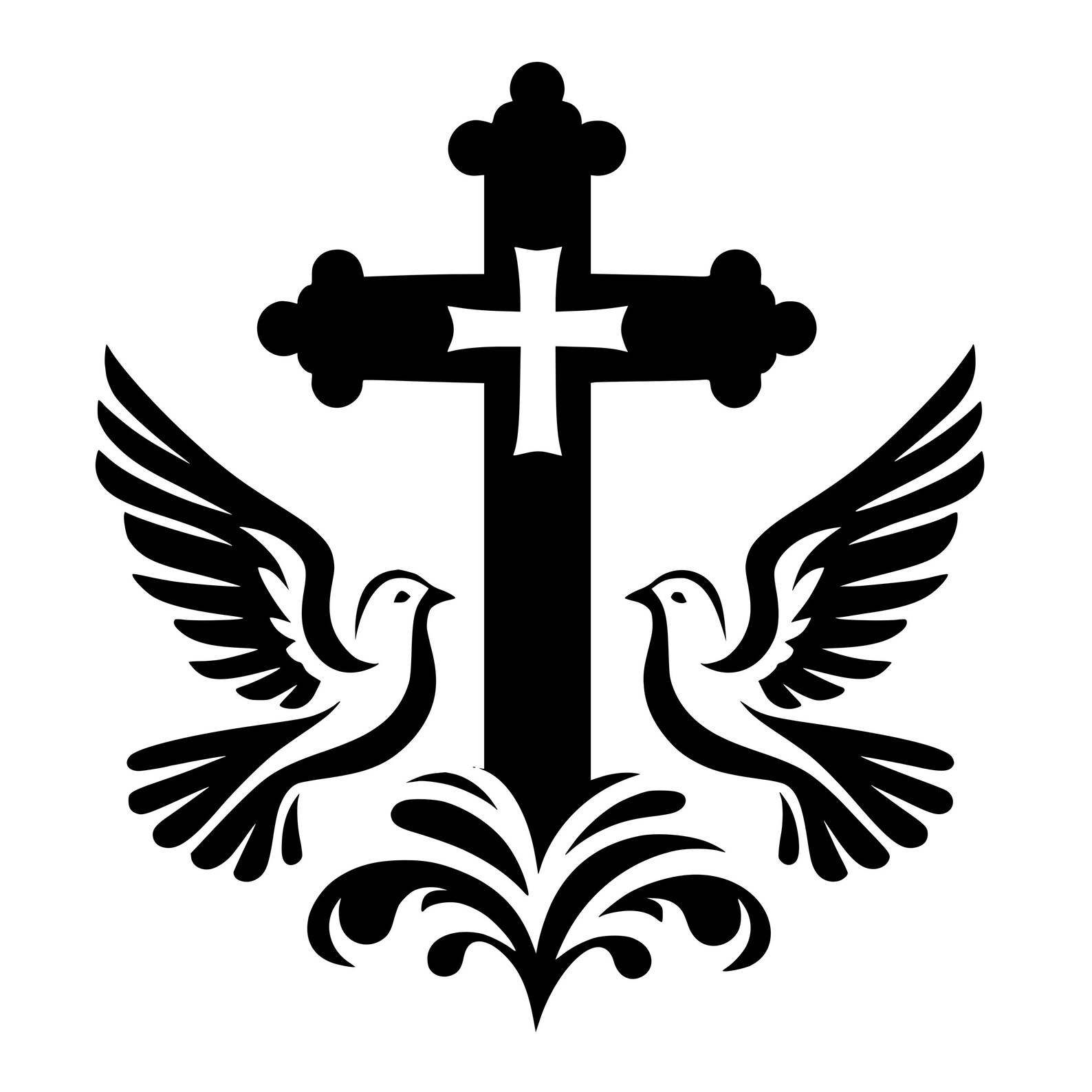 Christian Cross With Doves and Acanthus Leaves Clipart, Symbol of Faith ...