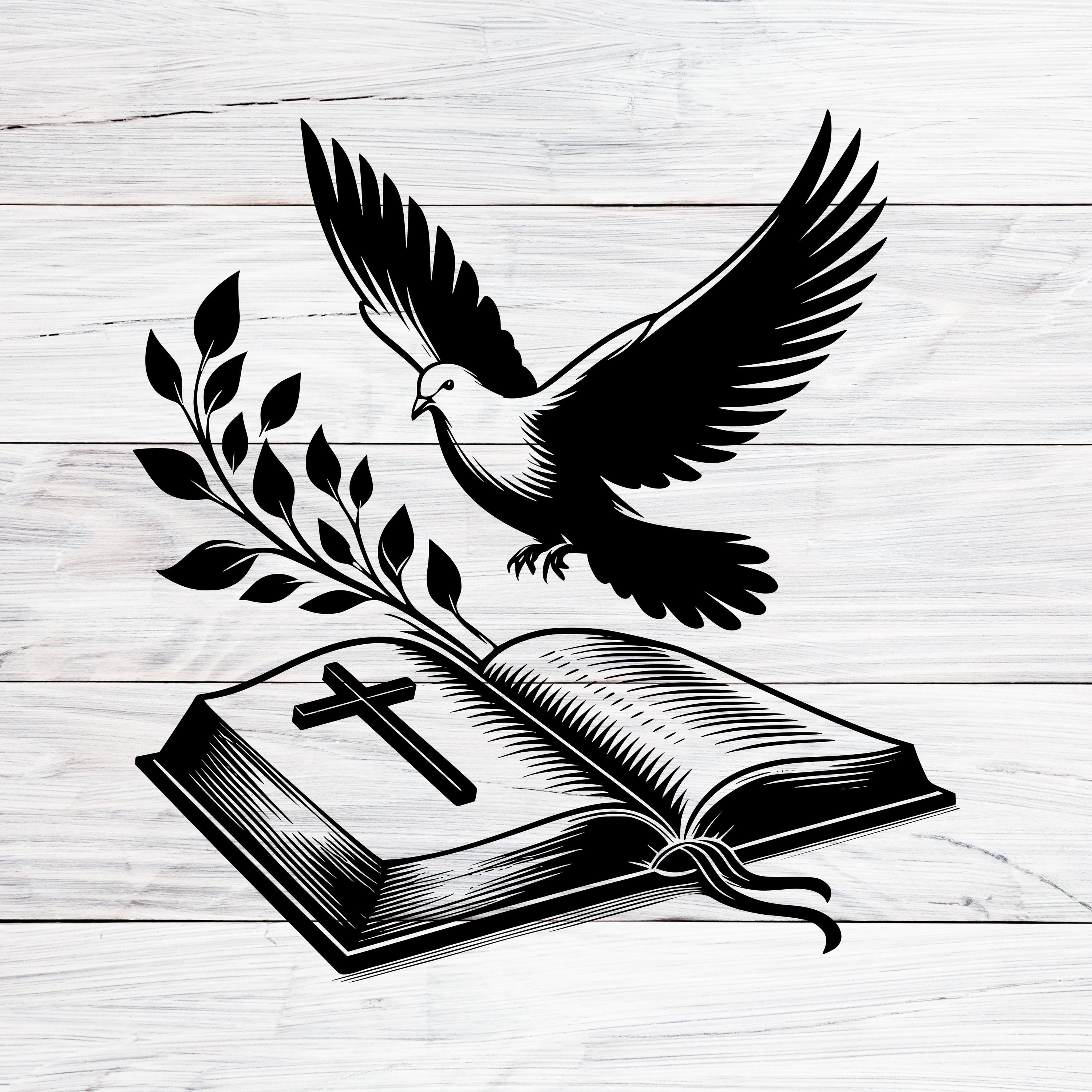 Christian Holy Spirit Dove With Olive Branch, Cross and Bible Design ...