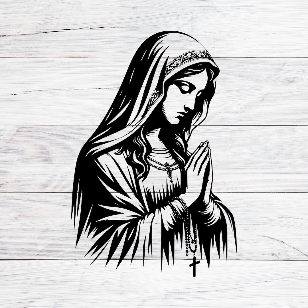 Virgin Mary With Rosary, Catholic Christian SVG, PNG, JPG, Praying Mary ...