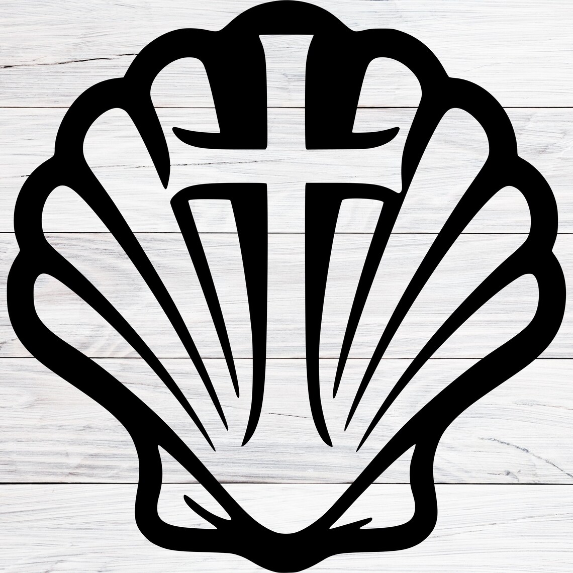 Scallop Shell Symbol Svg Cut File, Cross and Shell Design Png, Jpg ...