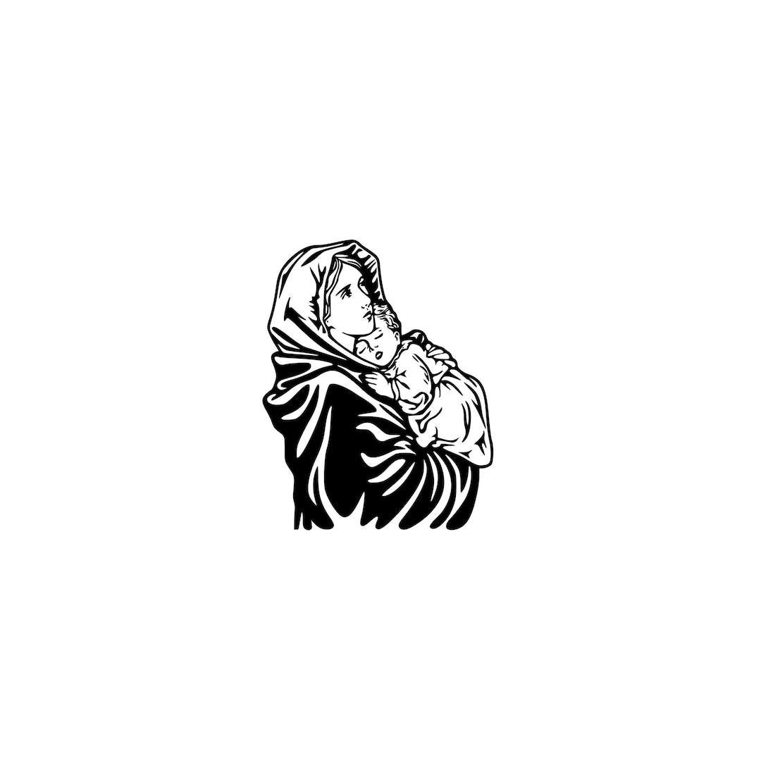 Mother Mary Holding Jesus Outline Design Svg, Png, Jpg - Etsy